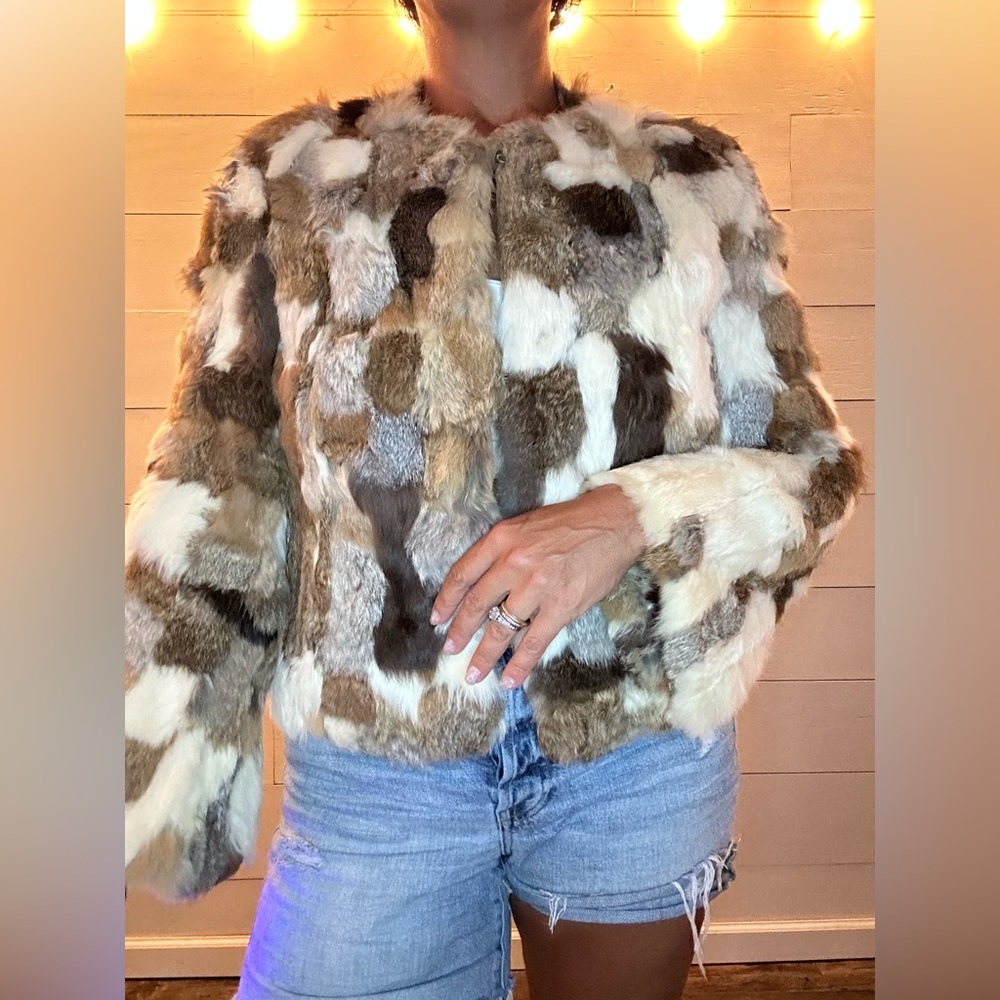 Vintage 1960s Fur Couture Patchwork Rabbit Fur Jacket… - Gem
